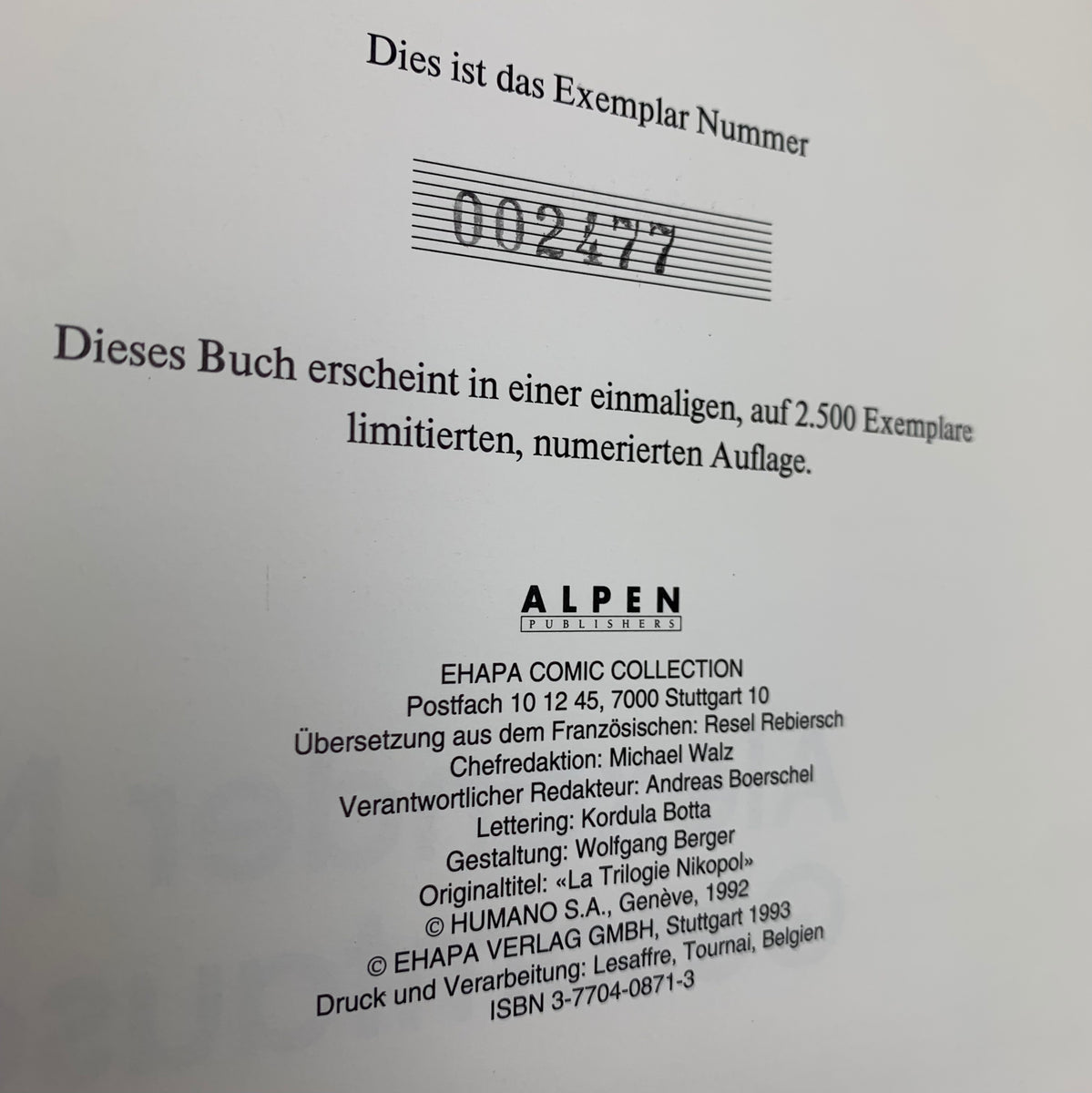 Novel Enki Bilal Alexander 1993 Nikopol Limit Edition 2477 Gesamtausga ...