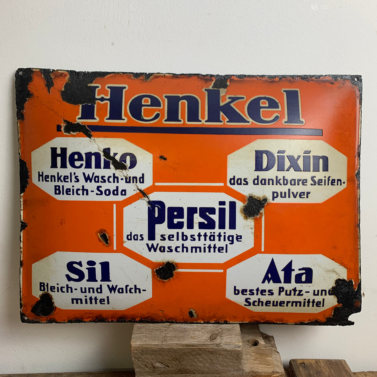 Emaille Schild Henkel Henko Dixin Persil Sil Ata – Trödelfuchs Vintage Shop